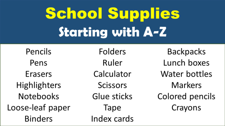 A to Z School Supplies, List of All School Supplies – EngDic