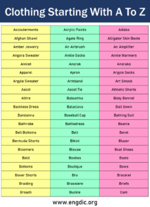 Clothing Starting With A To Z (Everything You Need to Know) - EngDic