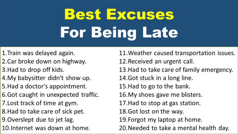 A To Z Excuses For Being Late (Best Reasons) - EngDic