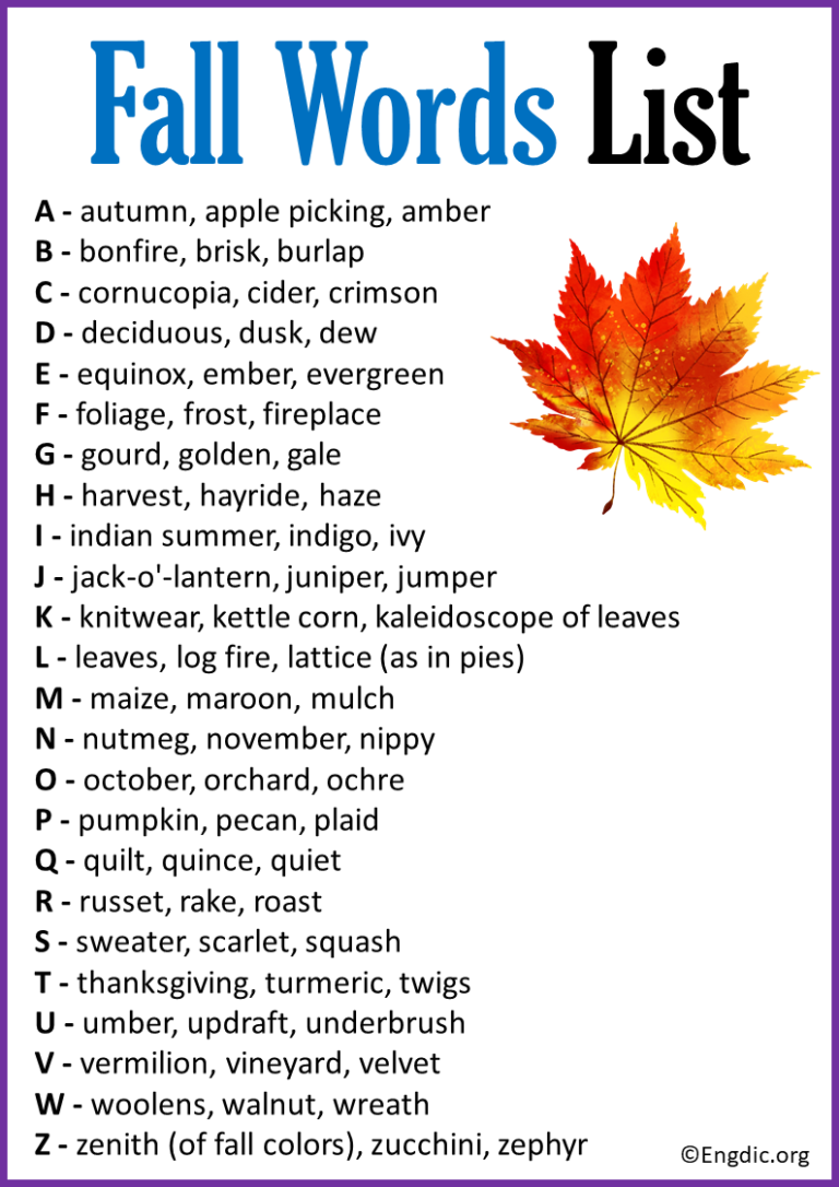 Fall Words, Autumn Words Starting with A to Z (2024) - EngDic