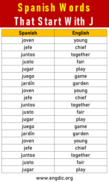 300 Spanish Words That Start With J - EngDic
