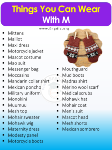 Something You Wear Beginning With A to Z, All Things You Wear - EngDic