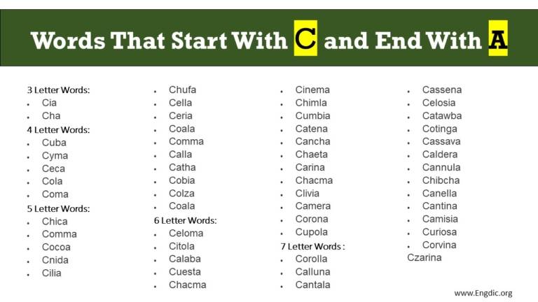 Words That Start With C And End With A (Complete List) - EngDic