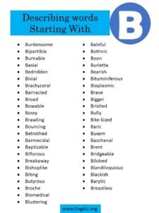 Describing Words That Start With B - EngDic