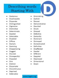 Describing Words That Start With D - EngDic
