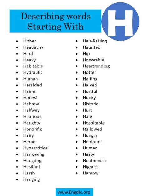 Describing Words That Start With H - EngDic