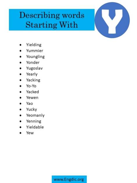 Describing Words That Start With Y - EngDic