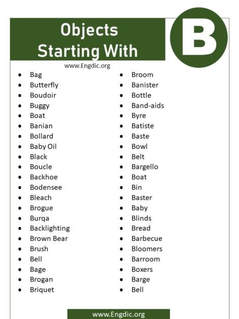 List Of Objects That Start With B - EngDic