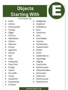 List Of Objects That Start With E - EngDic