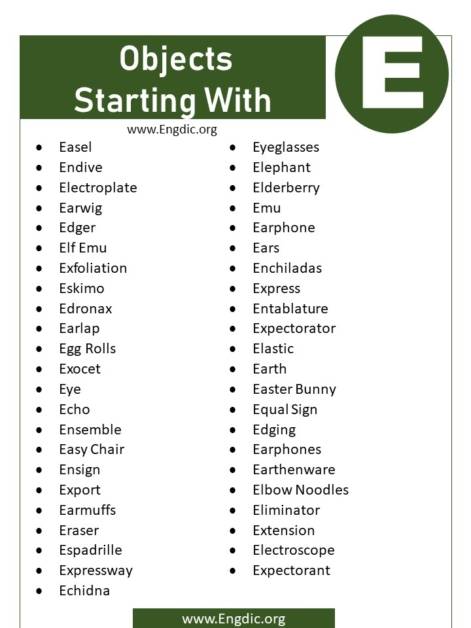 List Of Objects That Start With E - EngDic