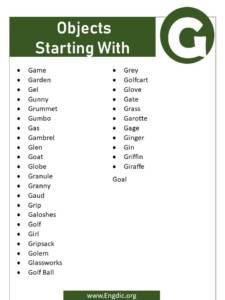 List Of Objects That Start With G - EngDic