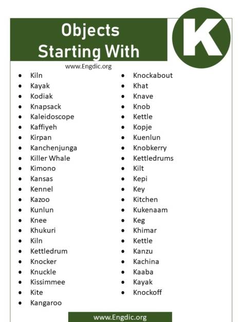 List Of Objects That Start With K - EngDic