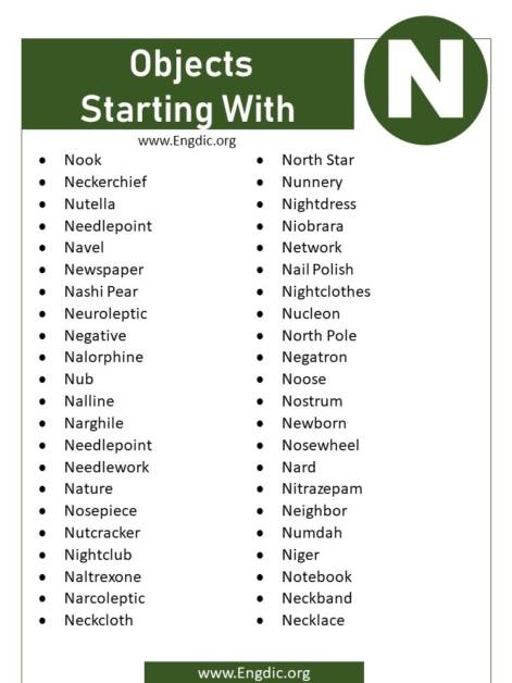 List Of Objects That Start With N - EngDic
