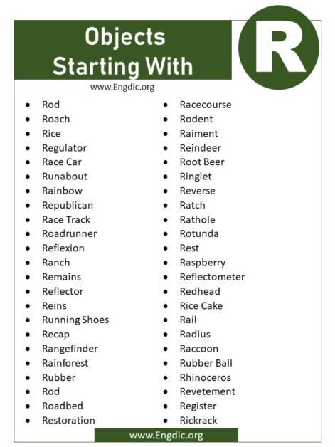 List Of Objects That Start With R - EngDic
