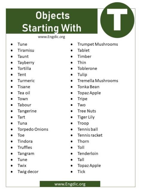 List Of Objects That Start With T - EngDic