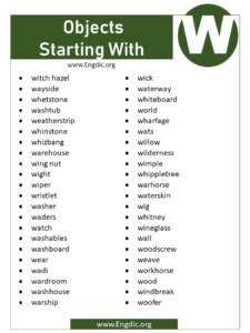 List Of Objects That Start With W - EngDic