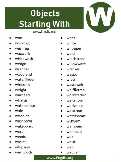 List Of Objects That Start With W - EngDic