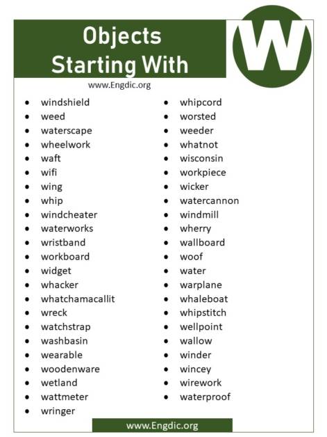List Of Objects That Start With W - EngDic