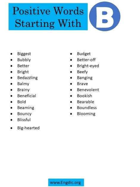 Positive Words Starting With B - EngDic