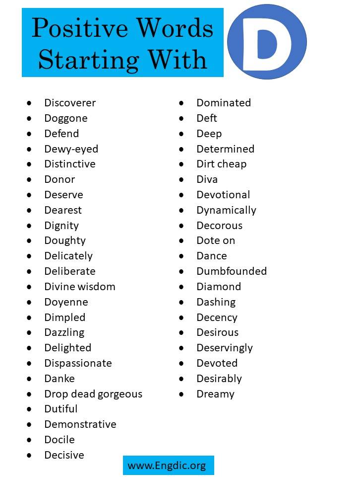 Positive Words Starting With D EngDic