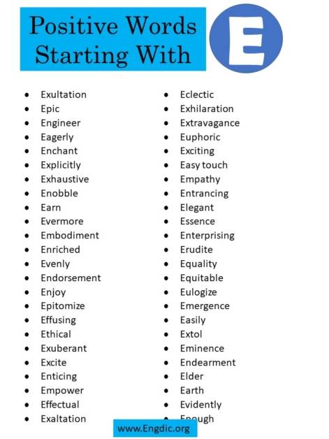 Positive Words Starting With E - EngDic