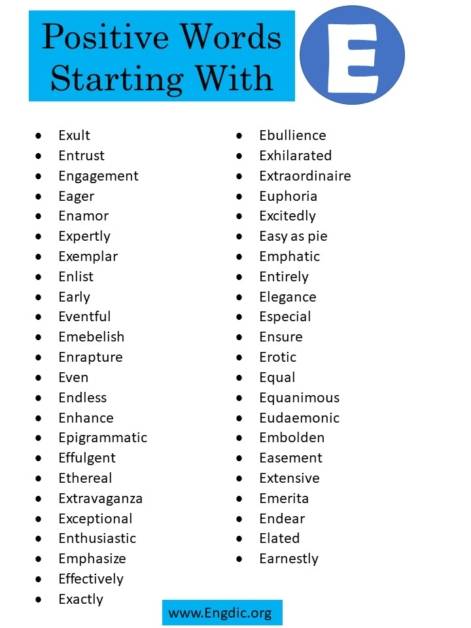 Positive Words Starting With E - EngDic