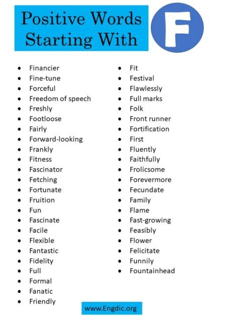 Positive Words Starting With F - EngDic