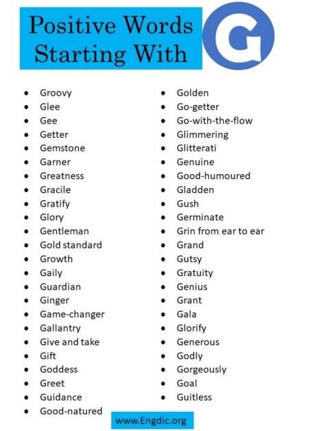 Positive Words Starting With G - EngDic