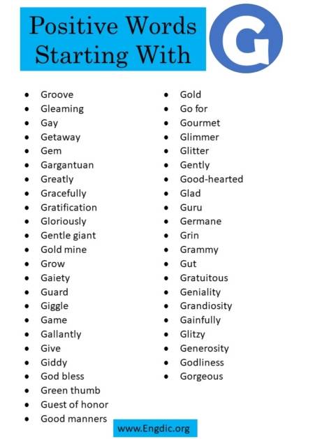 Positive Words Starting With G - EngDic