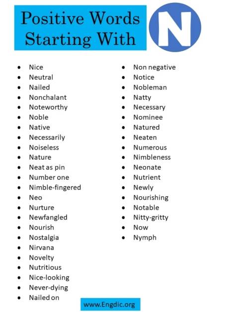Positive Words Starting With N - EngDic