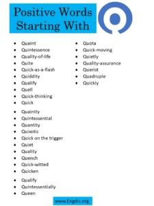 Positive Words Starting With Q - EngDic