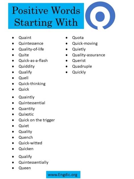 Positive Words Starting With Q - EngDic