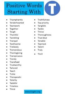 Positive Words Starting With T - EngDic