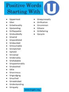 Positive Words Starting With U - EngDic
