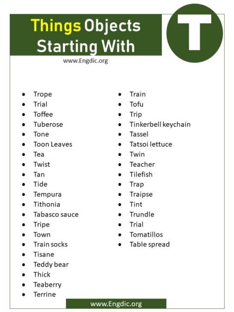 List Of Objects That Start With T - EngDic