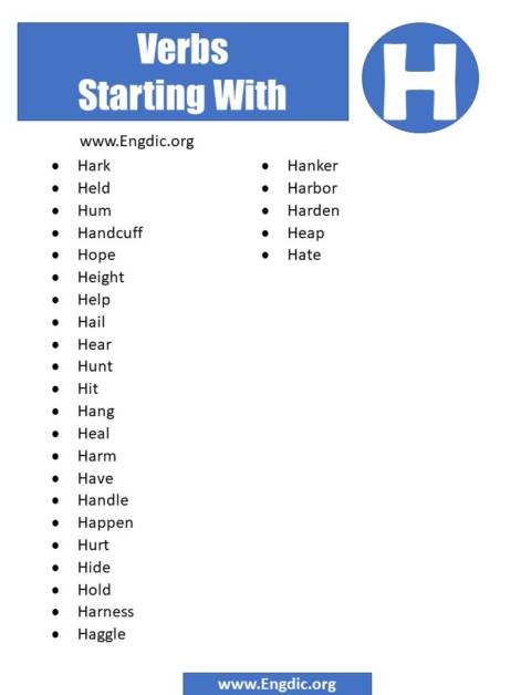 250 Verbs Starting With H (Complete List) - EngDic