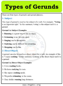 Gerund: Types of Gerunds, Examples of Verbs Followed By Gerund - EngDic