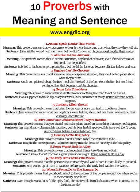 10 Proverbs with Meaning and Sentence - EngDic