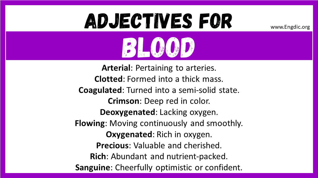 20+ Best Words to Describe Blood, Adjectives for Blood - EngDic