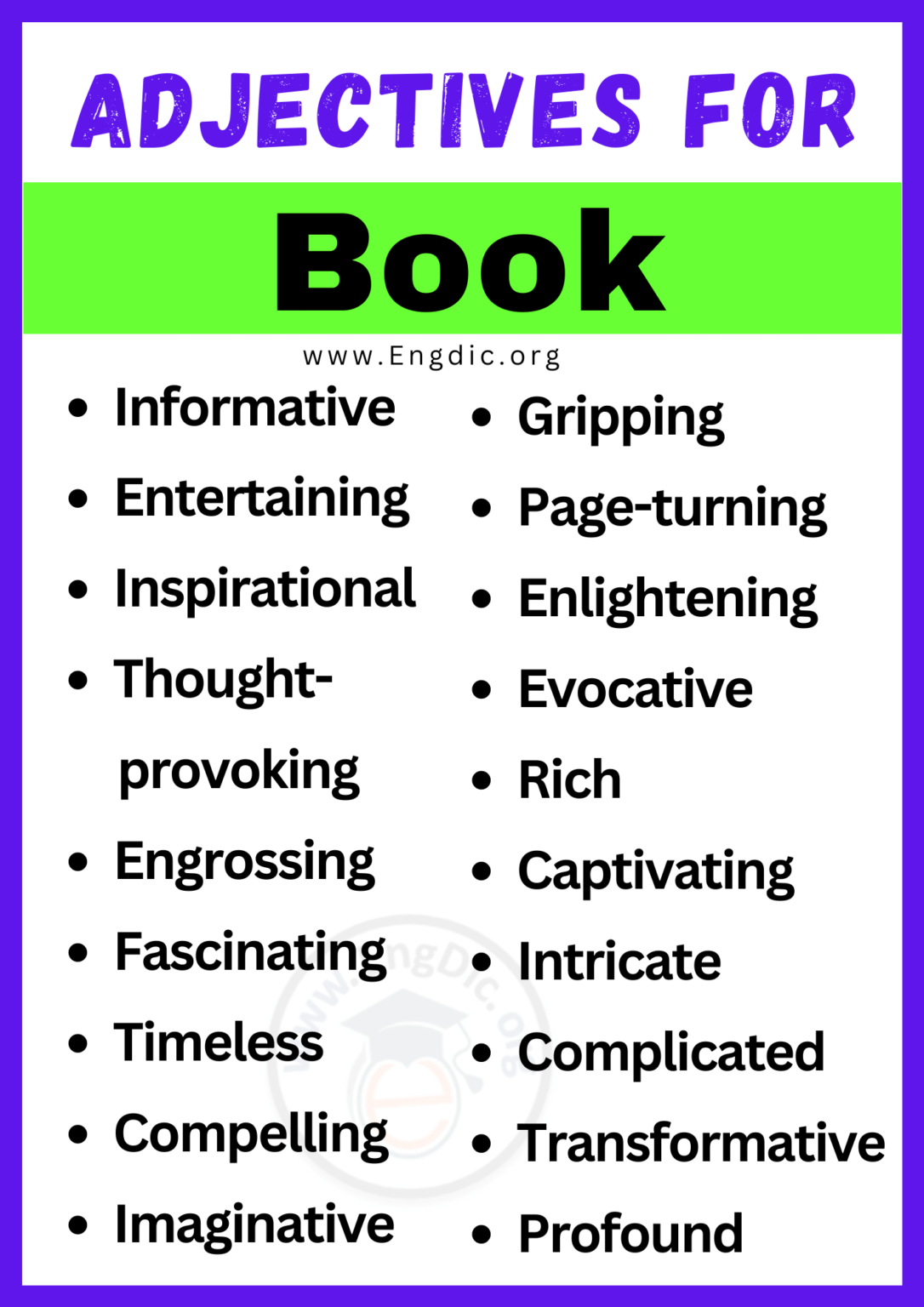 20+ Best Words to Describe Book, Adjectives for Book - EngDic