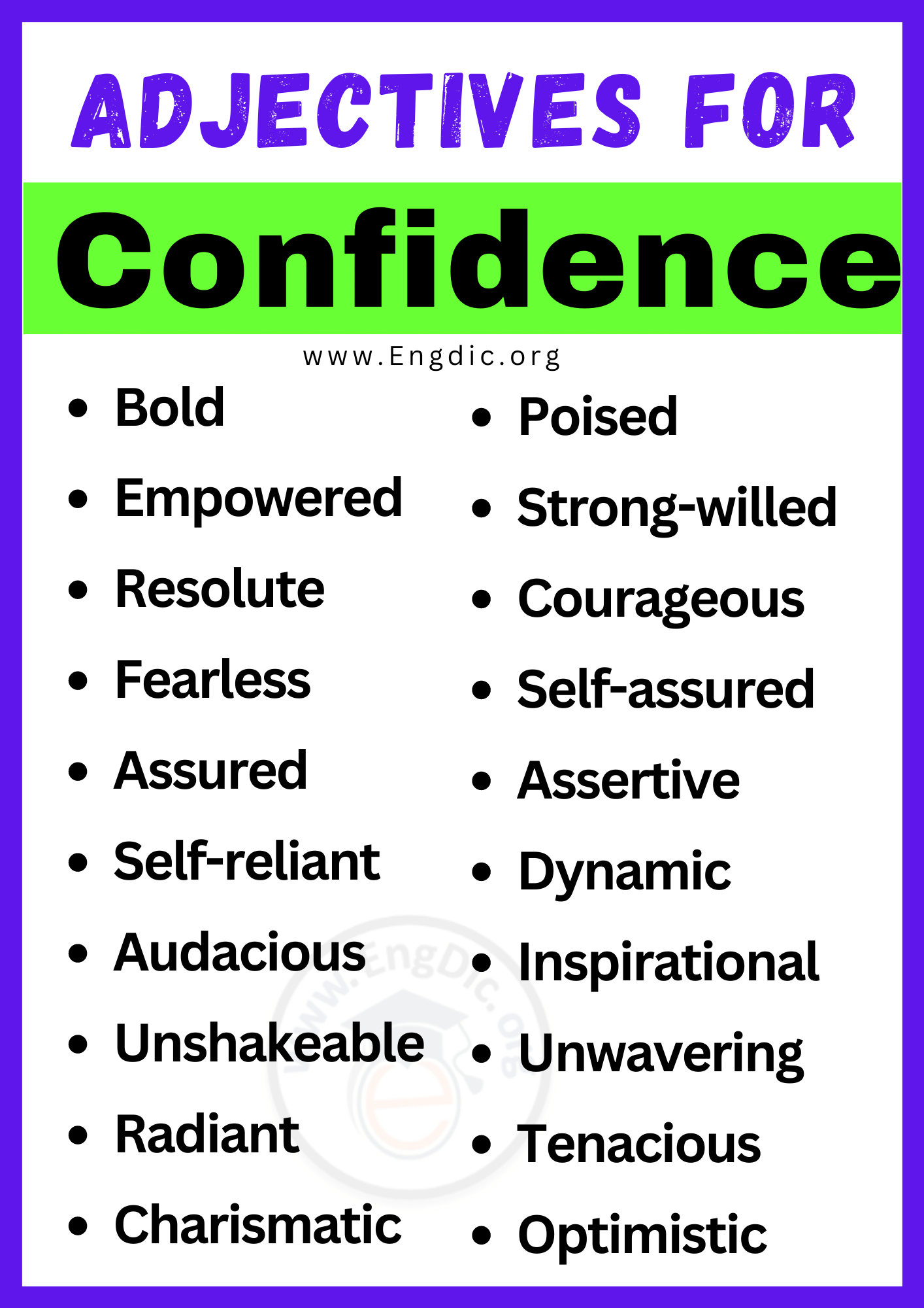 20+ Best Words to Describe Confidence, Adjectives for Confidence - EngDic