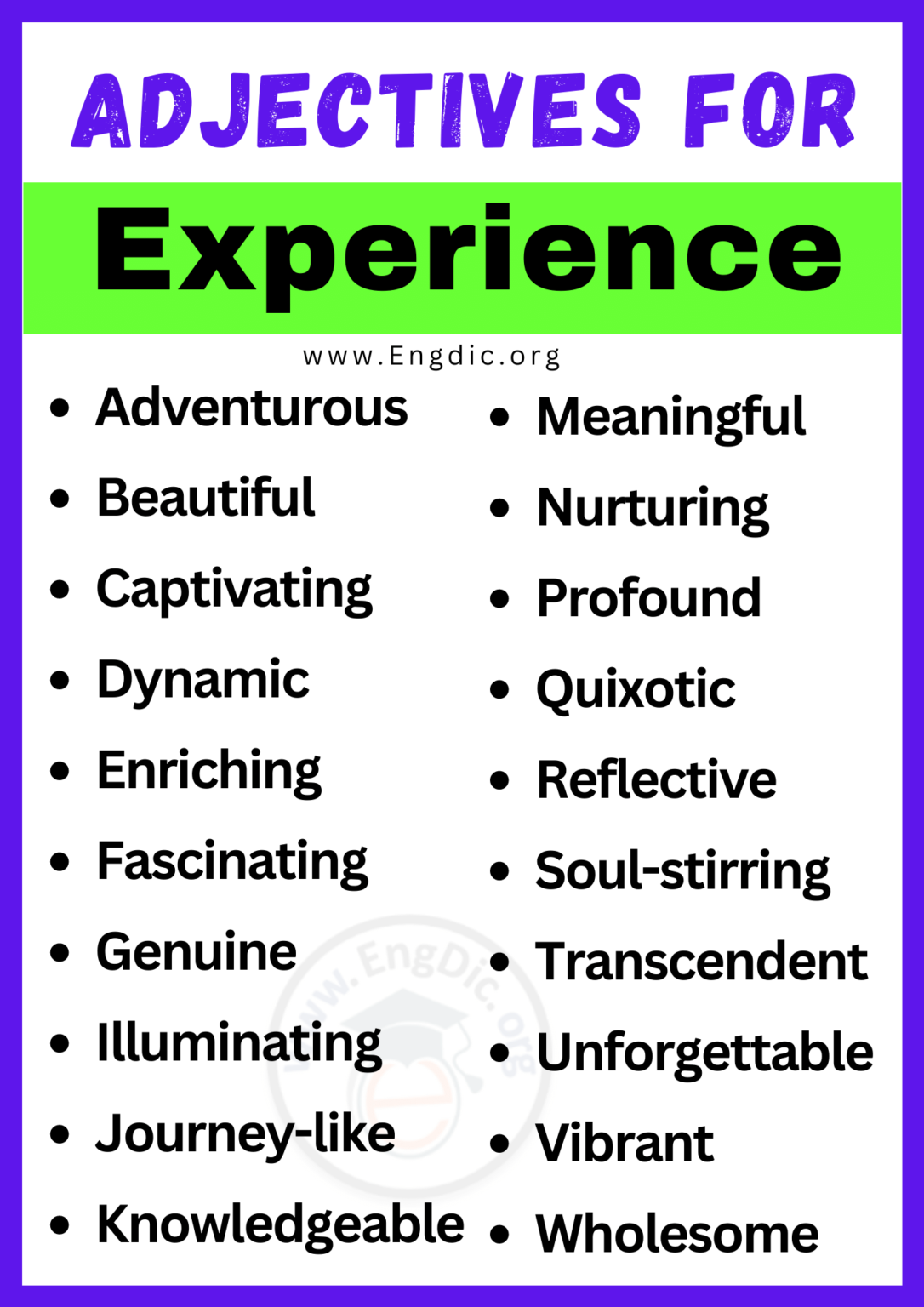 20+ Best Words to Describe Experience, Adjectives for Experience - EngDic