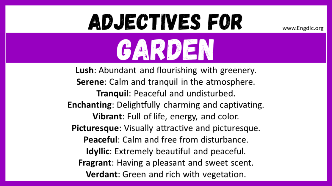 20+ Best Words to Describe Garden, Adjectives for Garden - EngDic