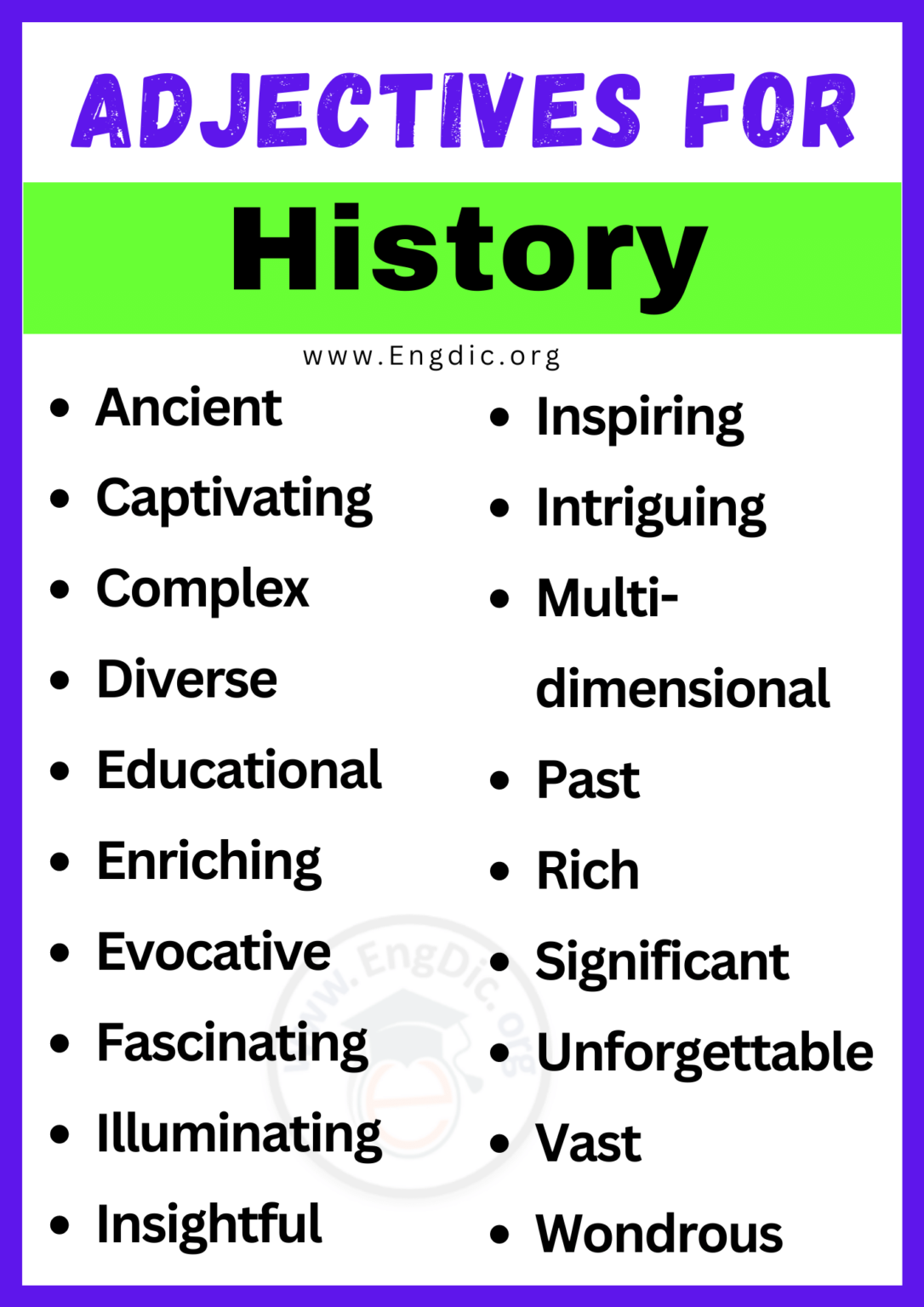 20+ Best Words to Describe History, Adjectives for History - EngDic