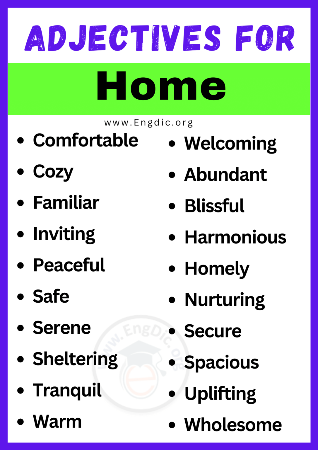 20+ Best Words to Describe Home, Adjectives for Home - EngDic