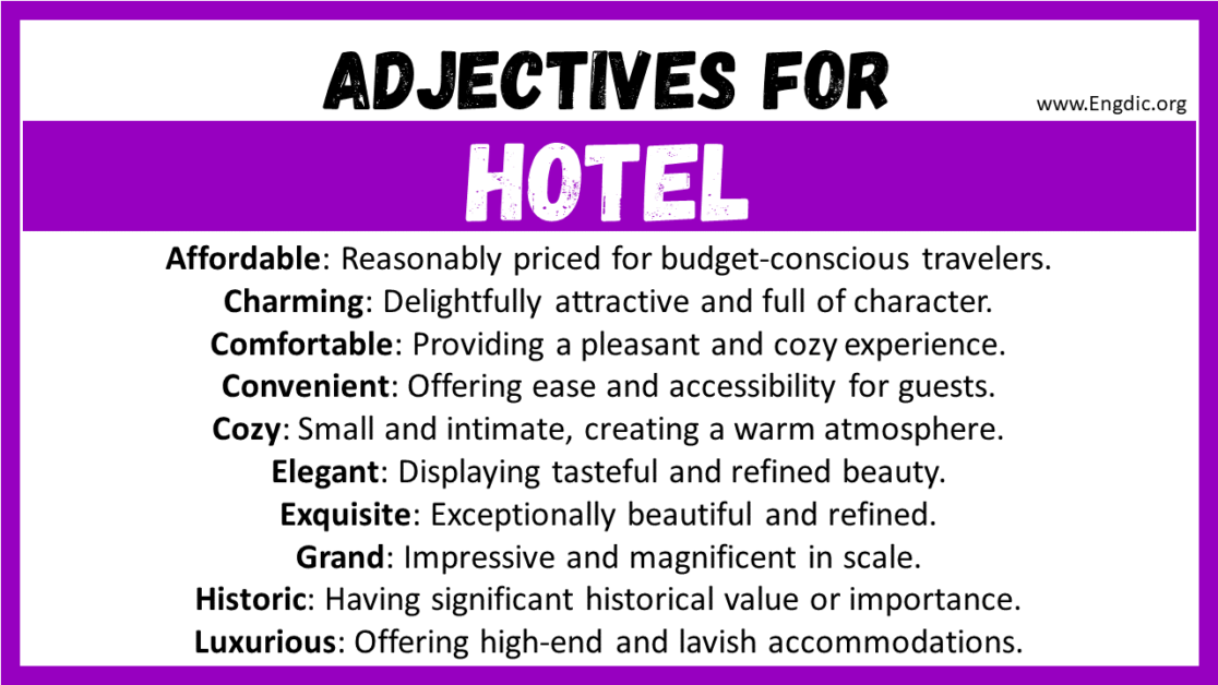 20+ Best Words to Describe Hotel, Adjectives for Hotel - EngDic