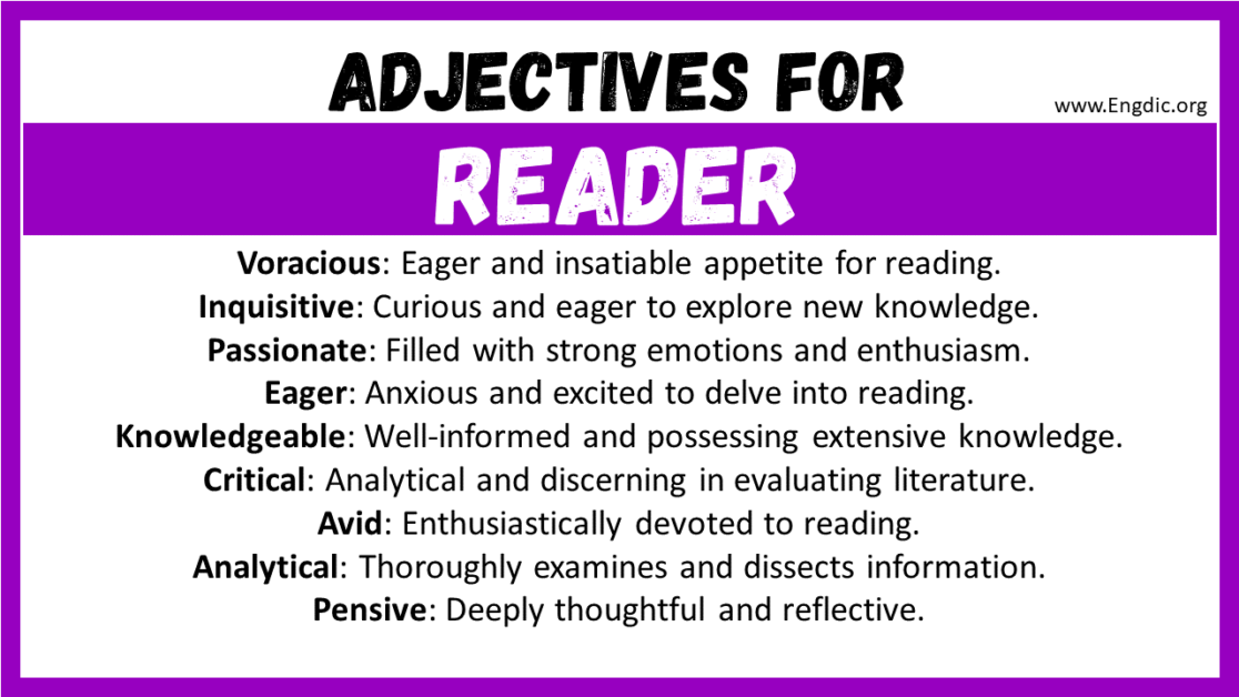 20+ Best Words to Describe Reader, Adjectives for Reader - EngDic