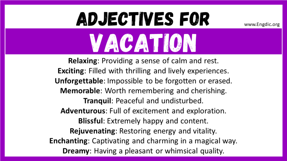 20+ Best Words to Describe Vacation, Adjectives for Vacation - EngDic