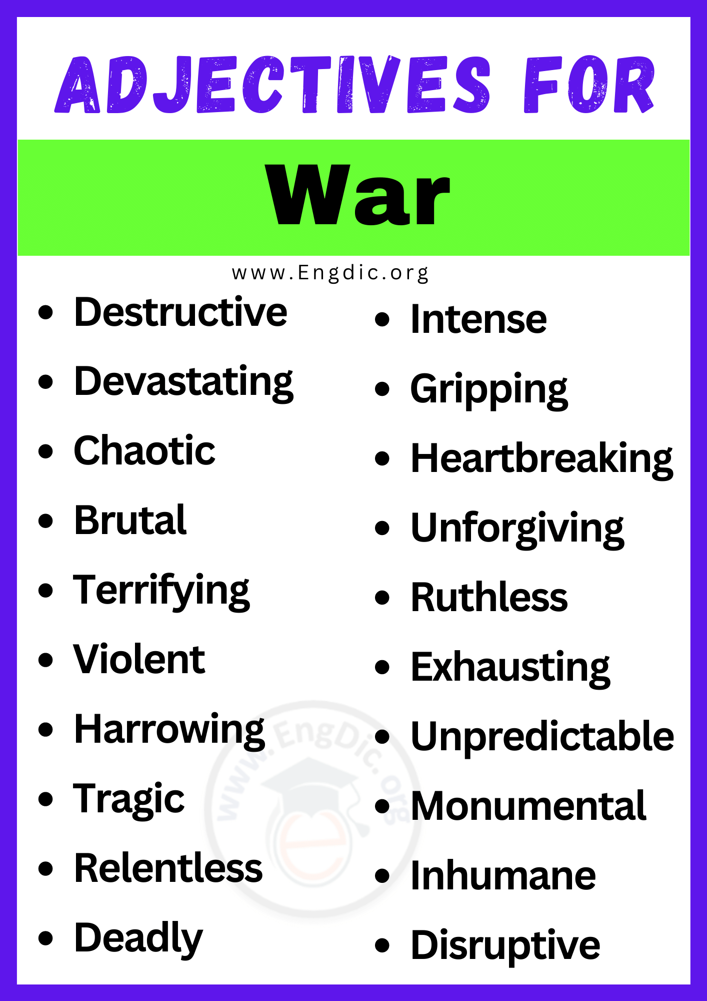 20+ Best Words to Describe a War, Adjectives for War - EngDic