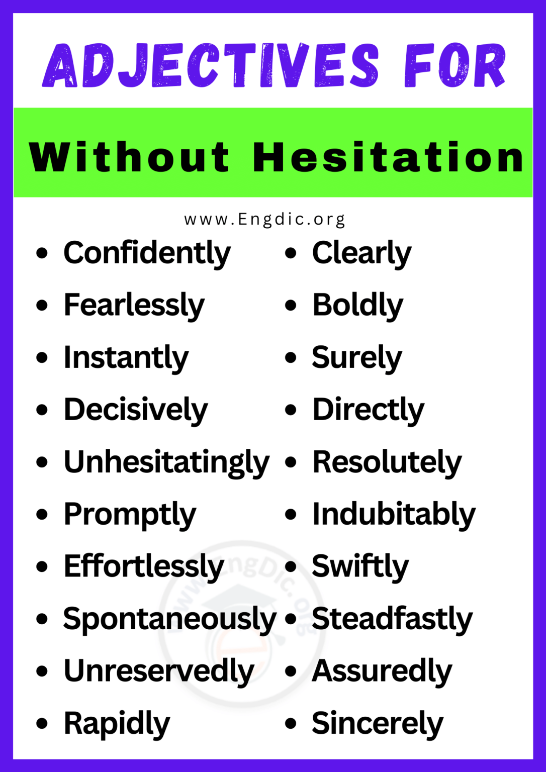 20+ Best Adjectives for Without Hesitation - EngDic